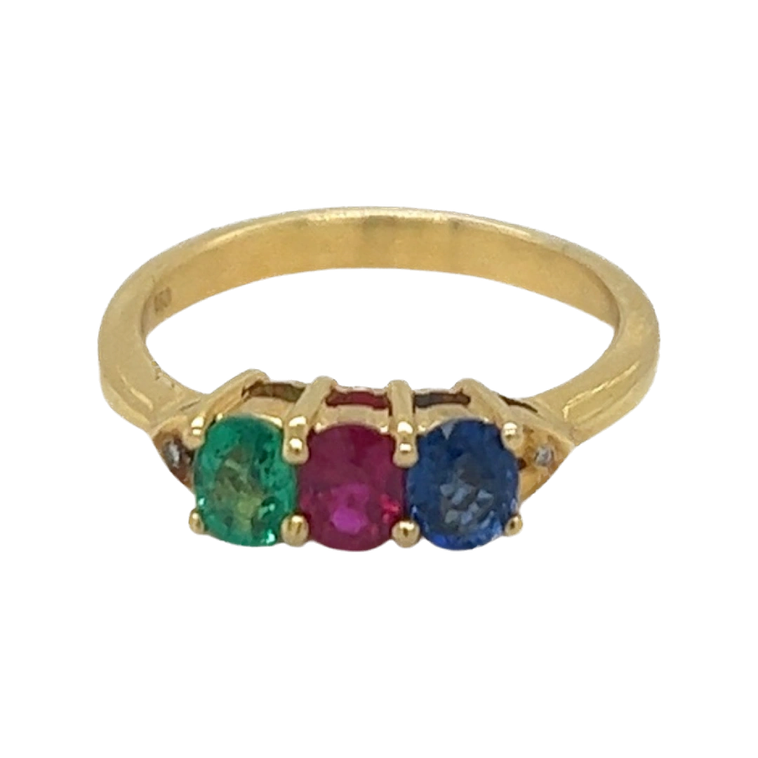 Ruby Sapphire and Emerald & Diamond Claw Set Ring - Avenue J Jewellery