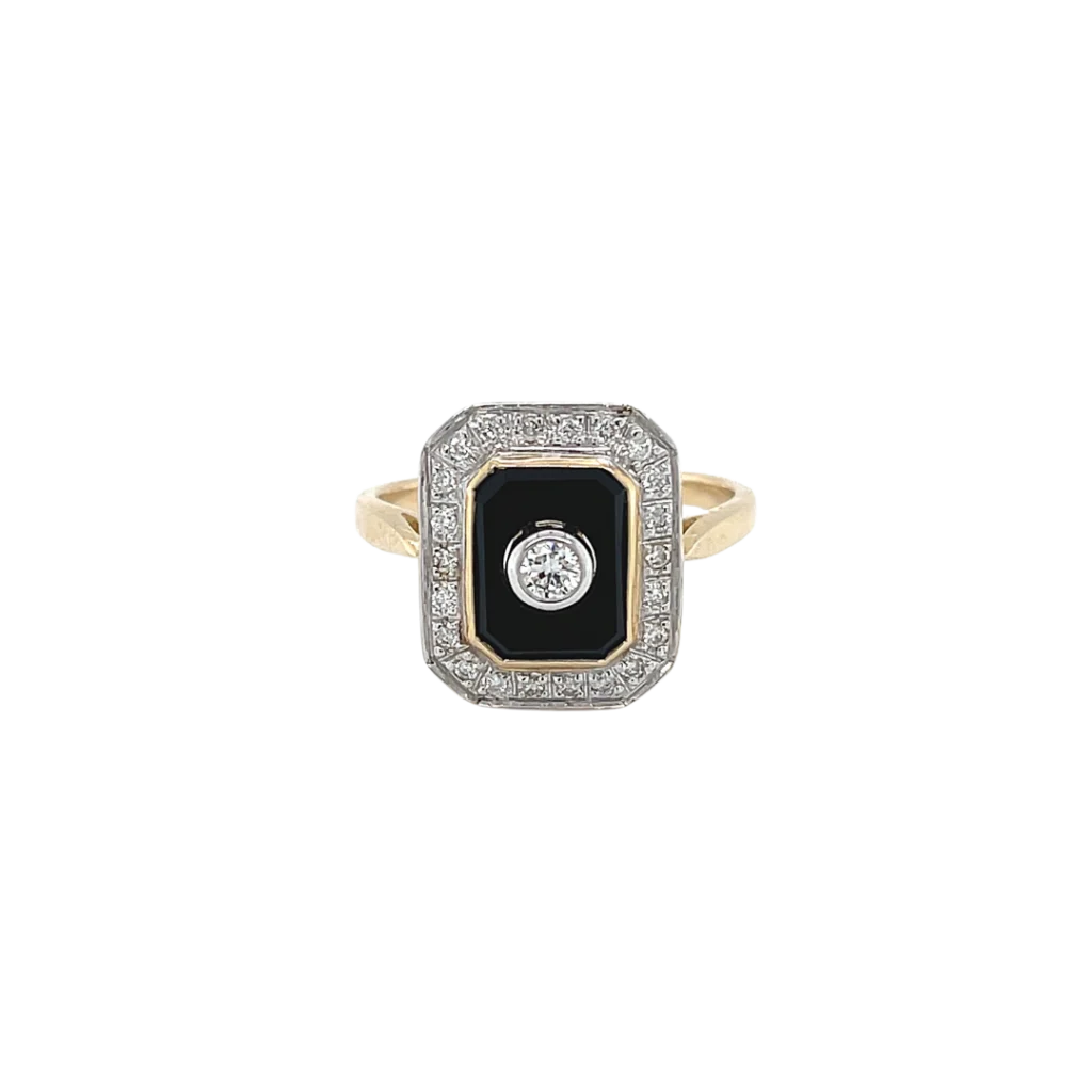 Onyx and Diamond Surround Ring - Avenue J Jewellery