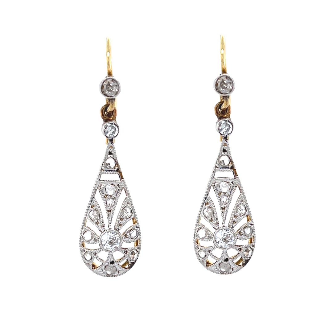 Art Deco Tear Drop Design Diamond Drop Earrings - Avenue J Jewellery